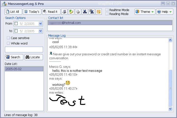 MessengerLog Pro, record message, MSN messenger