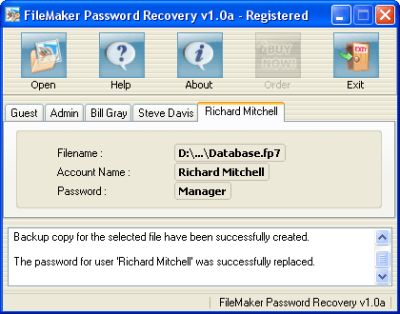 FileMaker Password Recovery - Recovers lost or forgotten passwords